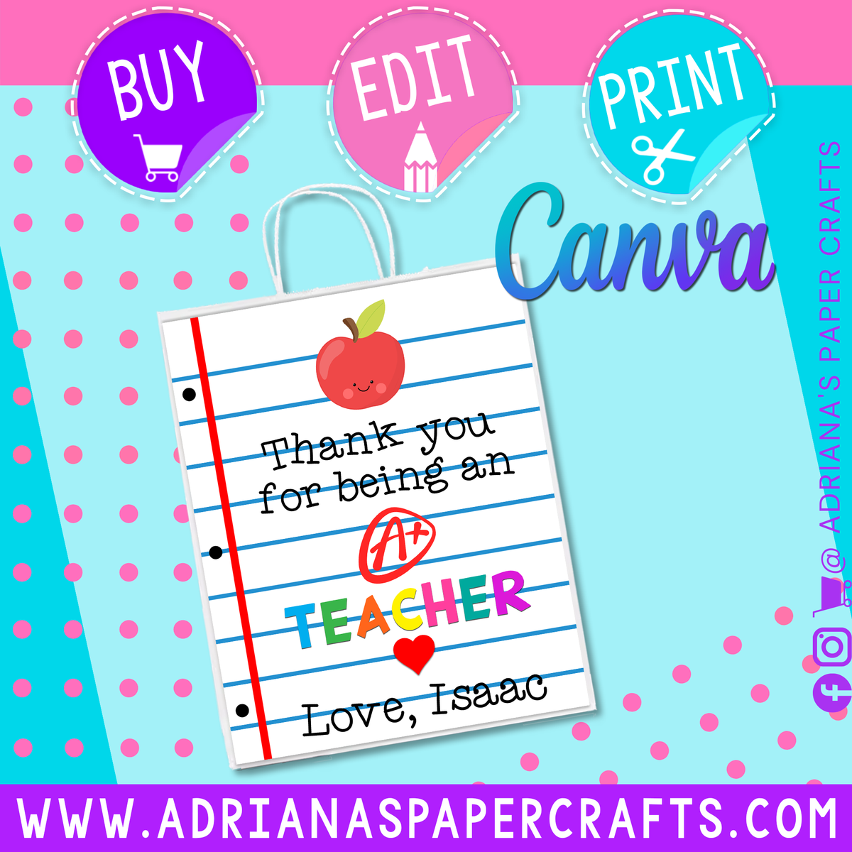 Editable Teacher Appreciation Bag Label Design - Canva File – Adriana's ...