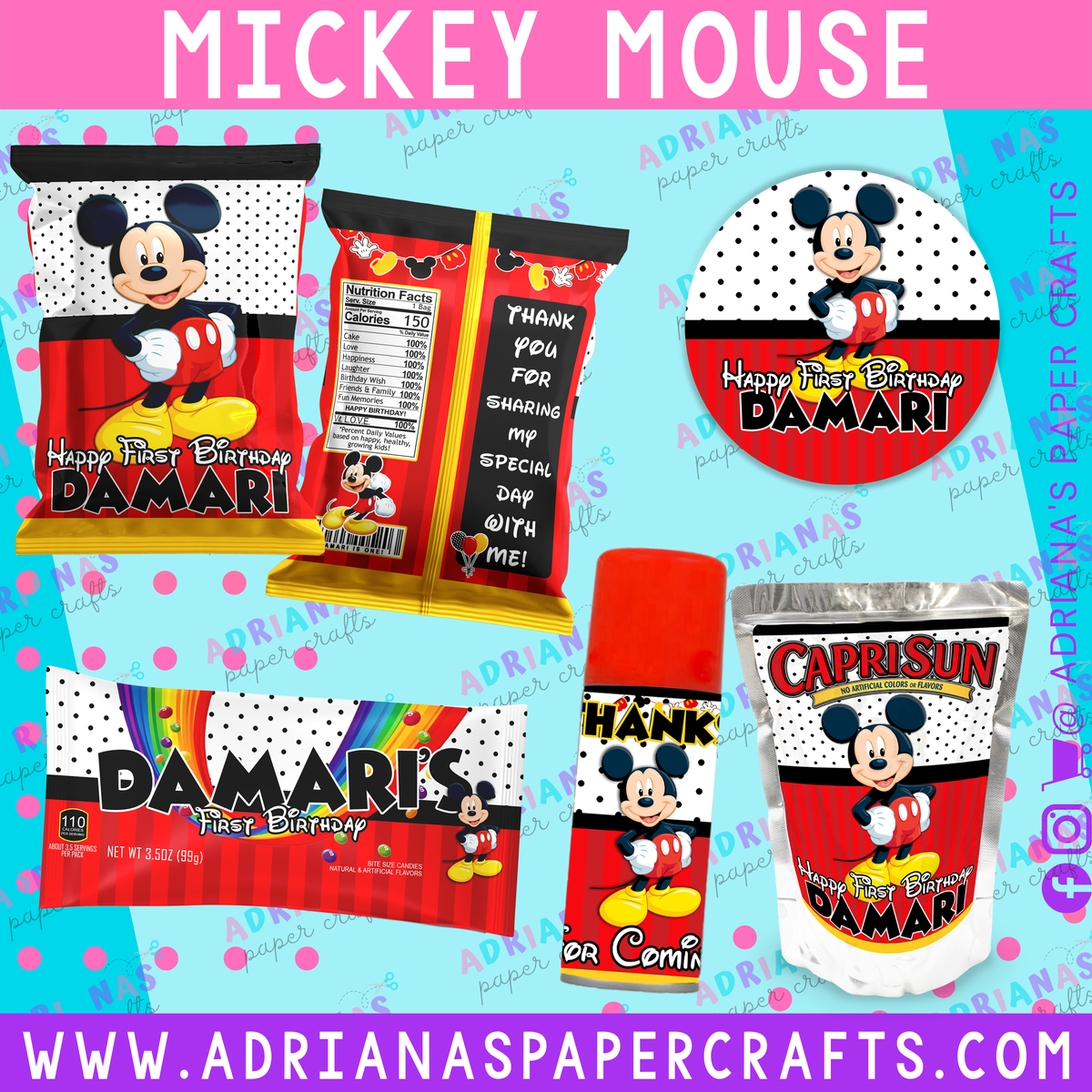 Editable Mickey Mouse Skittles Wrapper PS Design – Adriana's Paper Crafts
