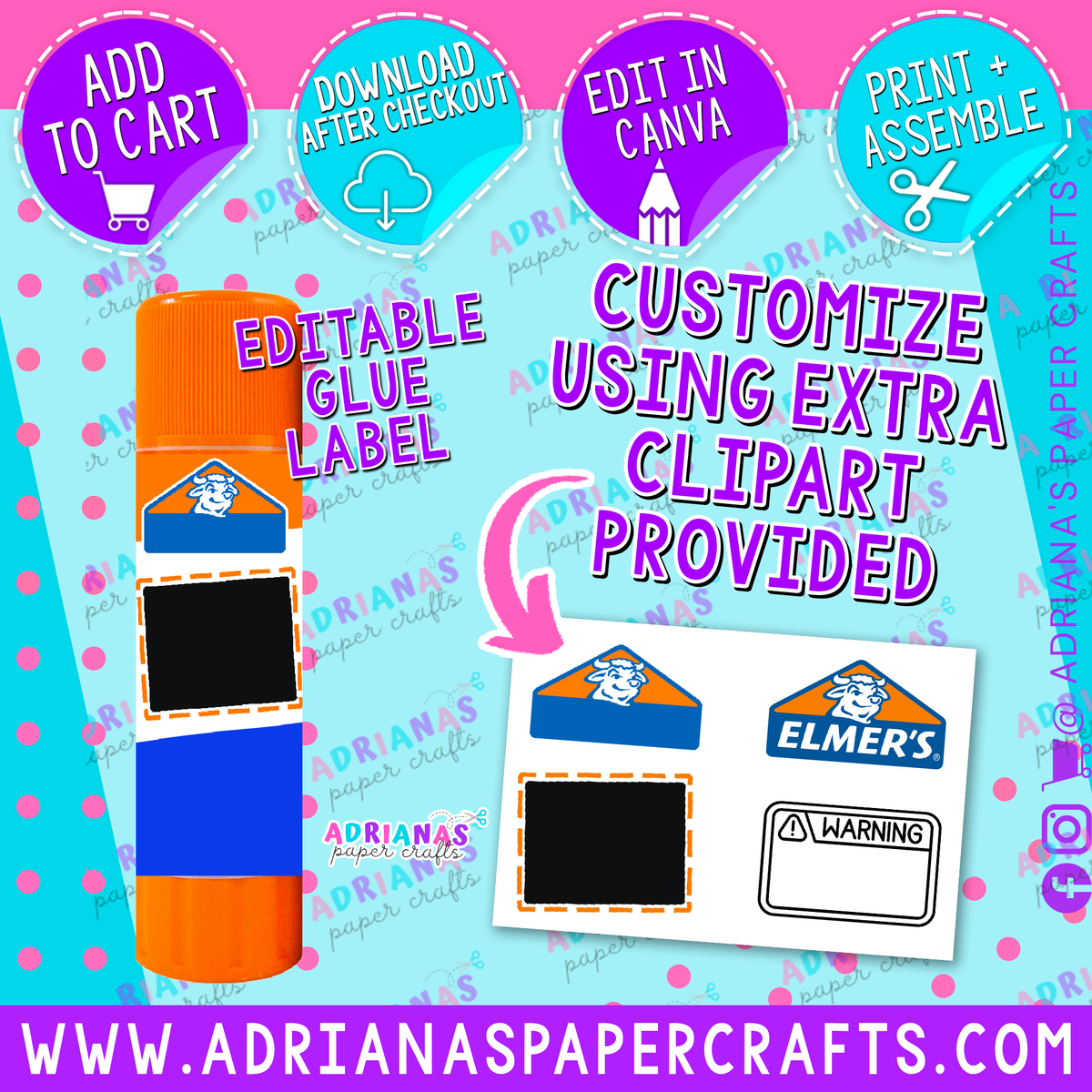 Editable Glue Stick Label - Canva Template – Adriana's Paper Crafts