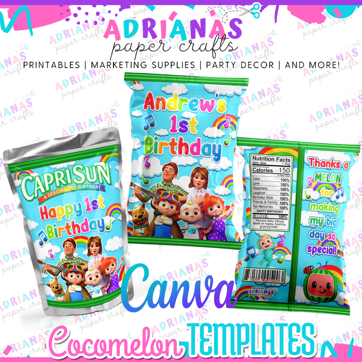 Cocomelon Chip Bag and Juice Pouch Label - Editable Canva Templates ...