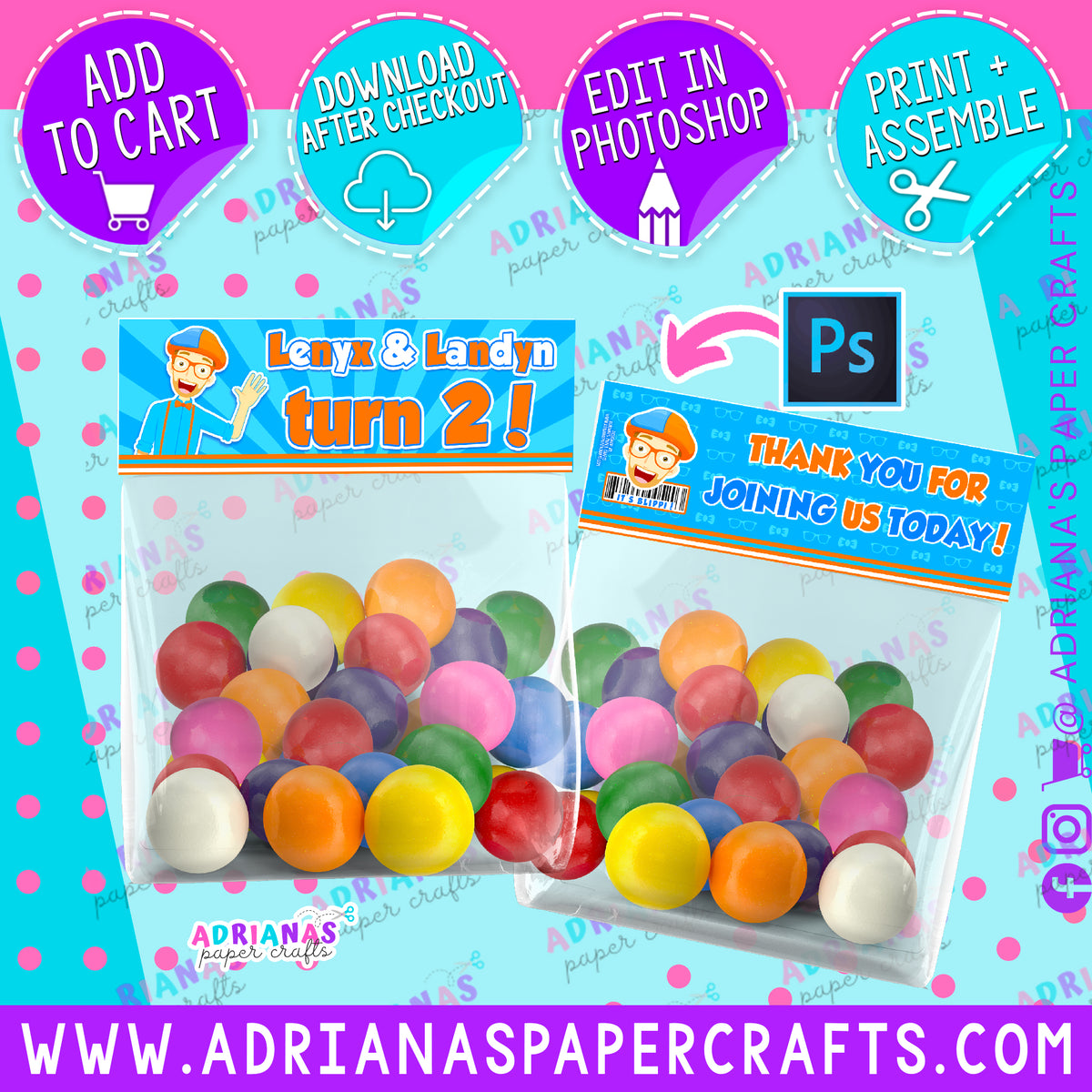 Editable Blippi Bag Topper Design - Photoshop File – Adriana's Paper Crafts