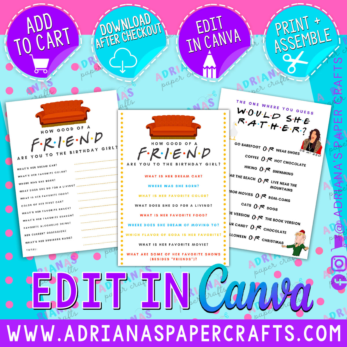 Editable FRIENDS Game Cards - Digital File – Adriana's Paper Crafts