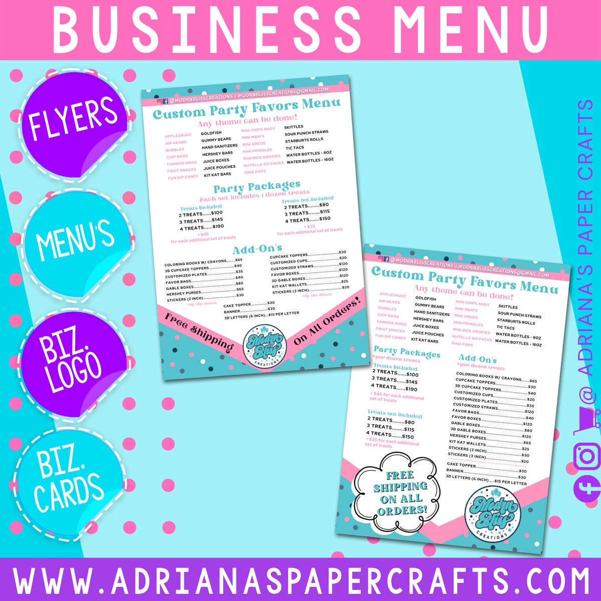 Menu – Adriana's Paper Crafts