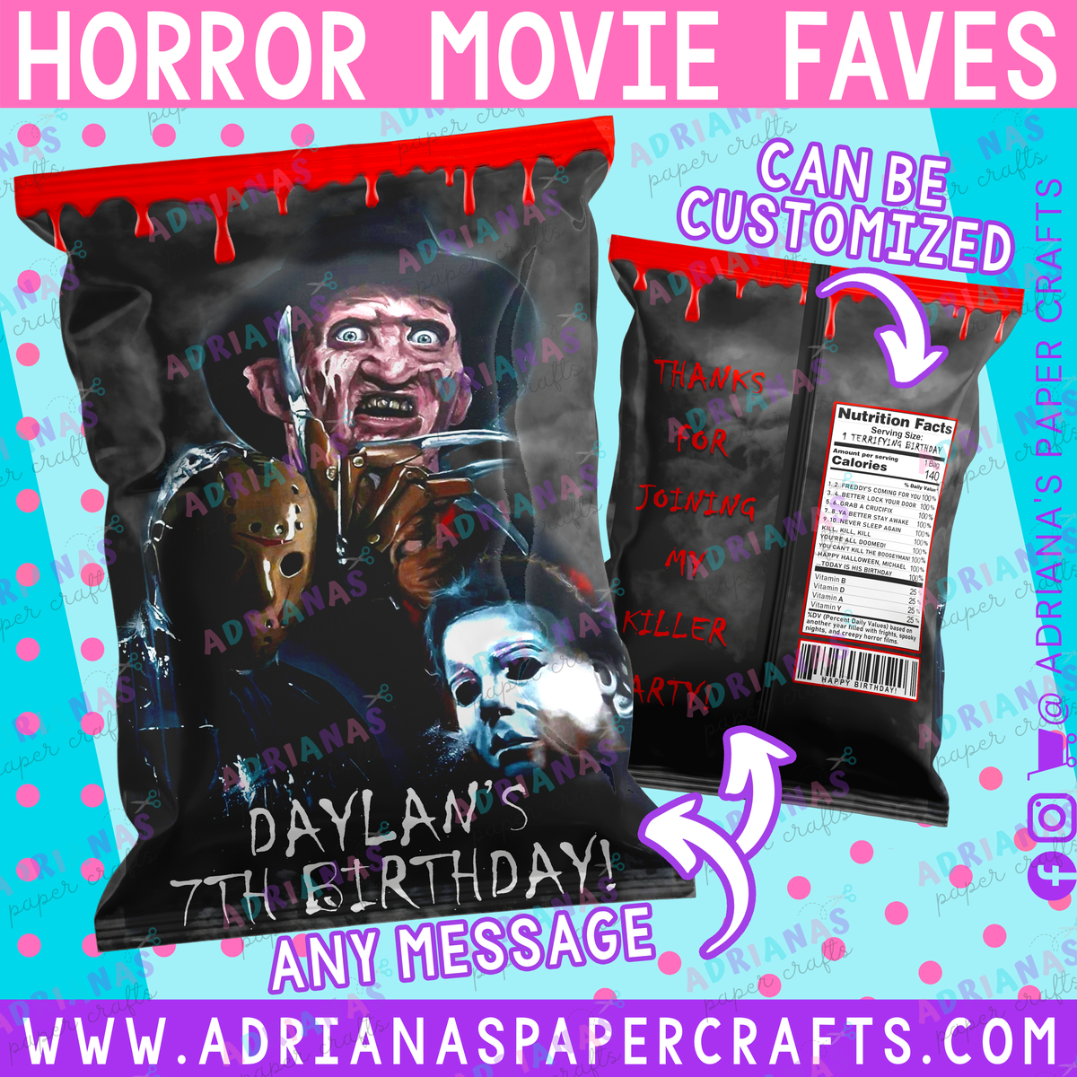 Editable Horror Movie Trio Chip Bag Wrapper - Photoshop File – Adriana ...